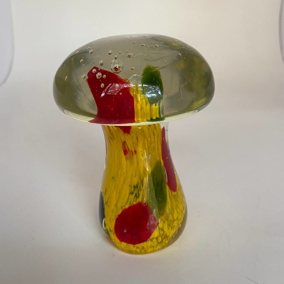 unknown | Office | Mushroom Paperweight Clear Yellow Red And Green 45 ...